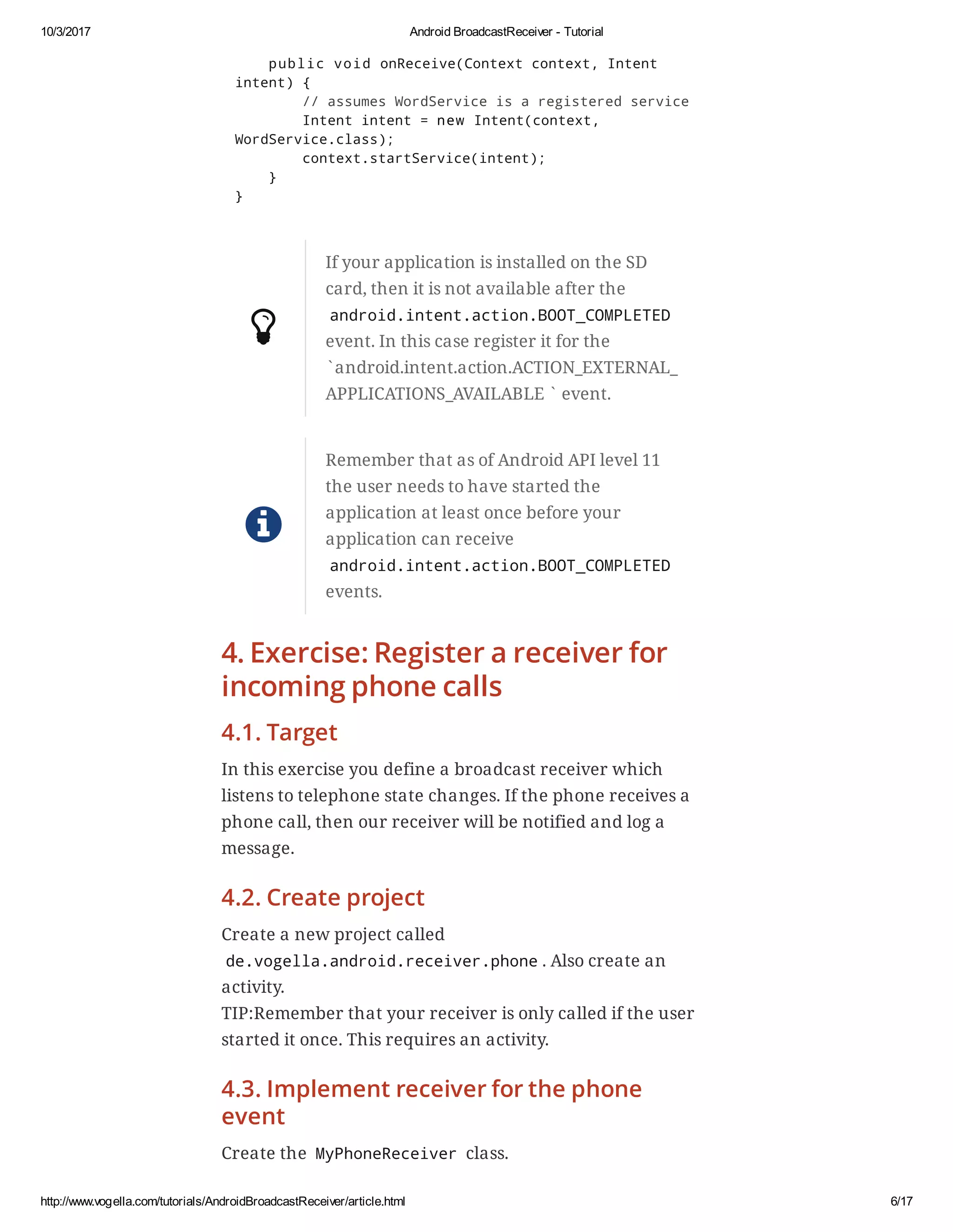 Android broadcast receiver tutorial | PDF