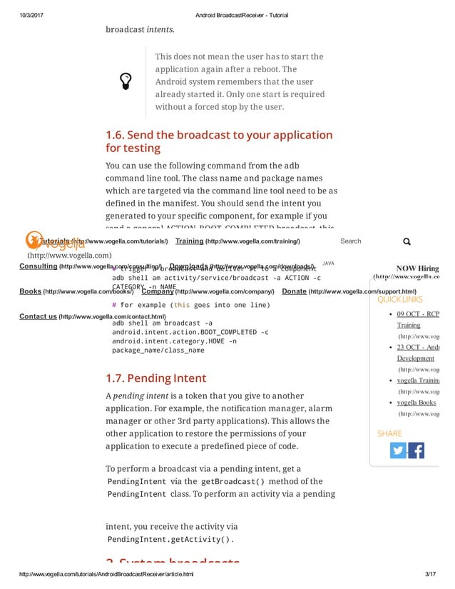 Android broadcast receiver tutorial | PDF | Operating Systems | Computer Software and Applications