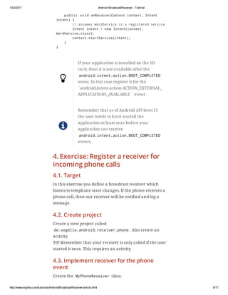 Android broadcast receiver tutorial | PDF | Operating Systems | Computer Software and Applications