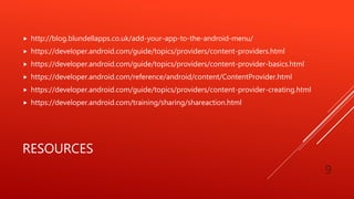 Android content provider explained | PPTX | Operating Systems | Computer Software and Applications