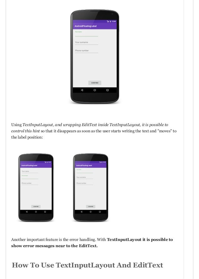 Android design support library: text inputlayout floating label Android design support library: text inputlayout floating label