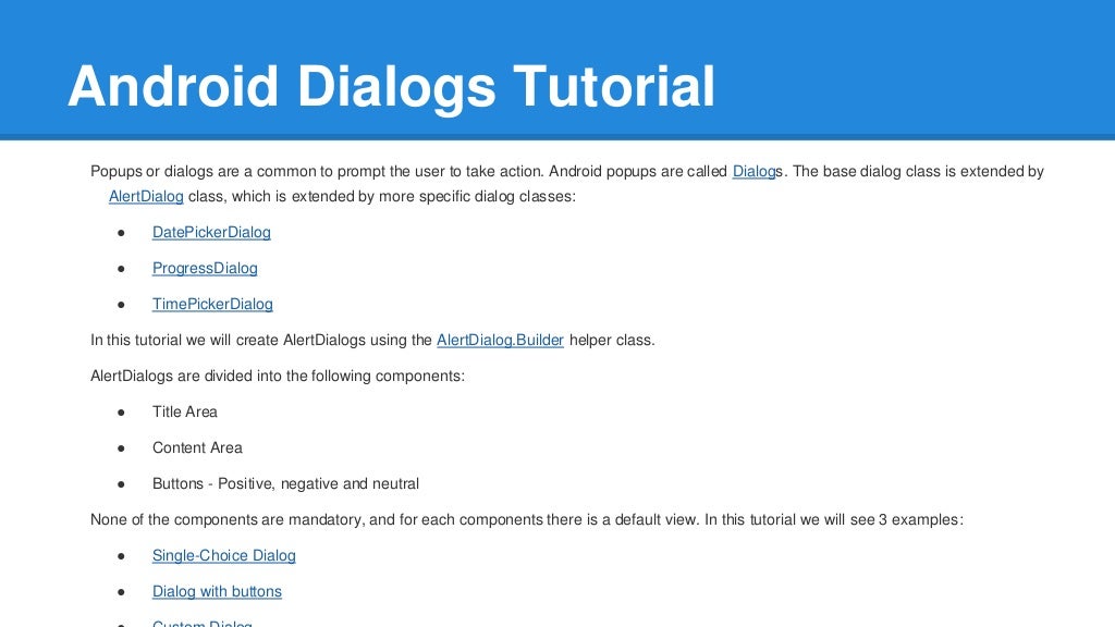 Android Dialogs Tutorial
