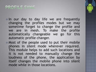 Android geo profile manager copy | PPTX | Technology & Computing