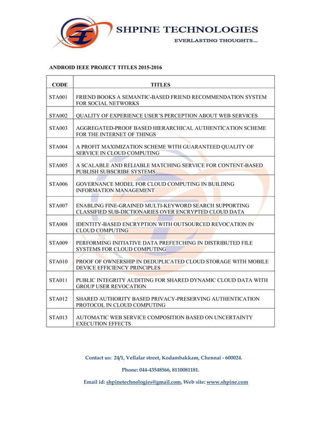 Android ieee project titles 2015 2016 | PDF
