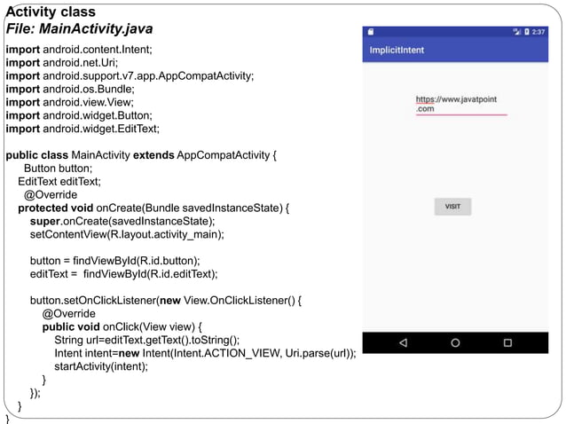 Android Intent.pptx | Operating Systems | Computer Software and Applications