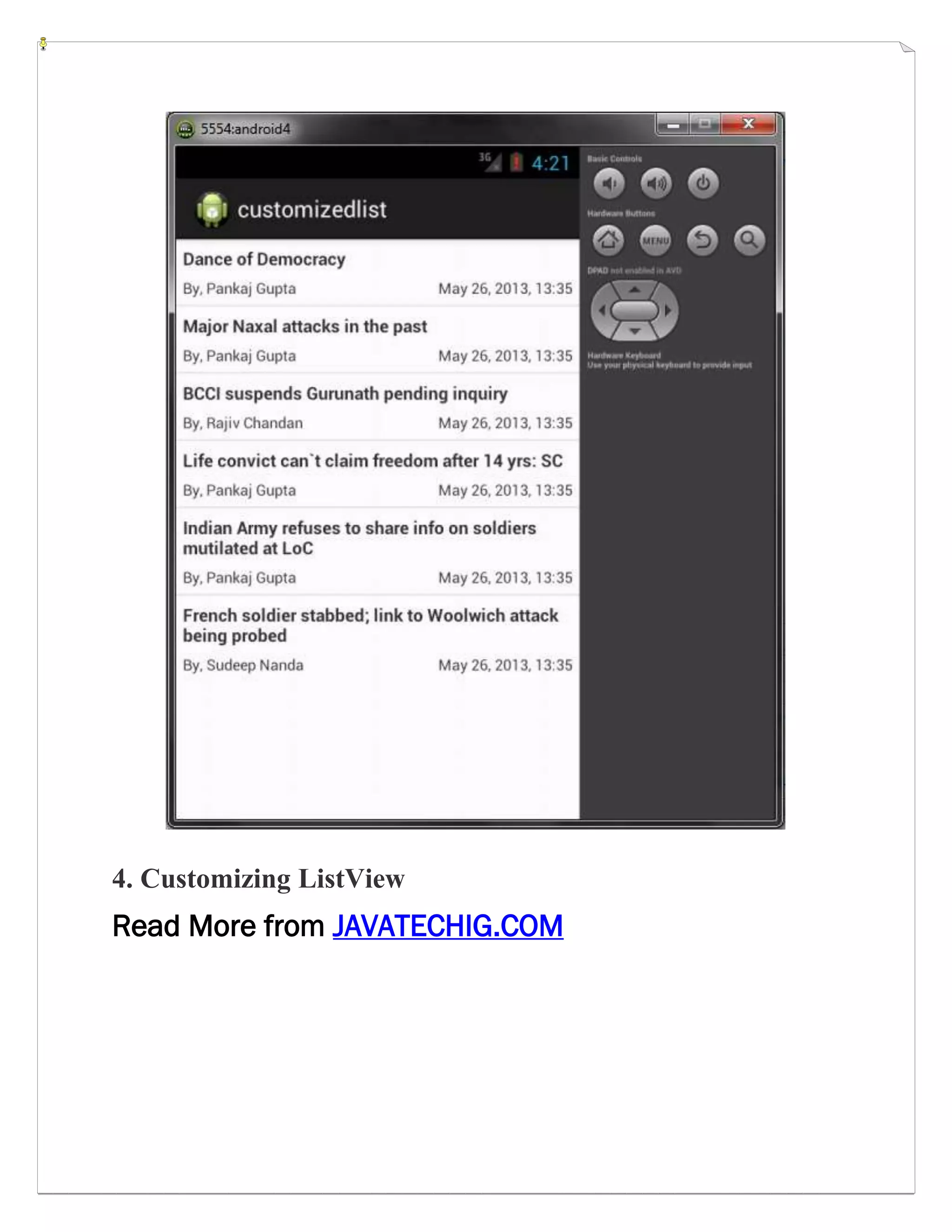 Android list view tutorial by Javatechig | PDF