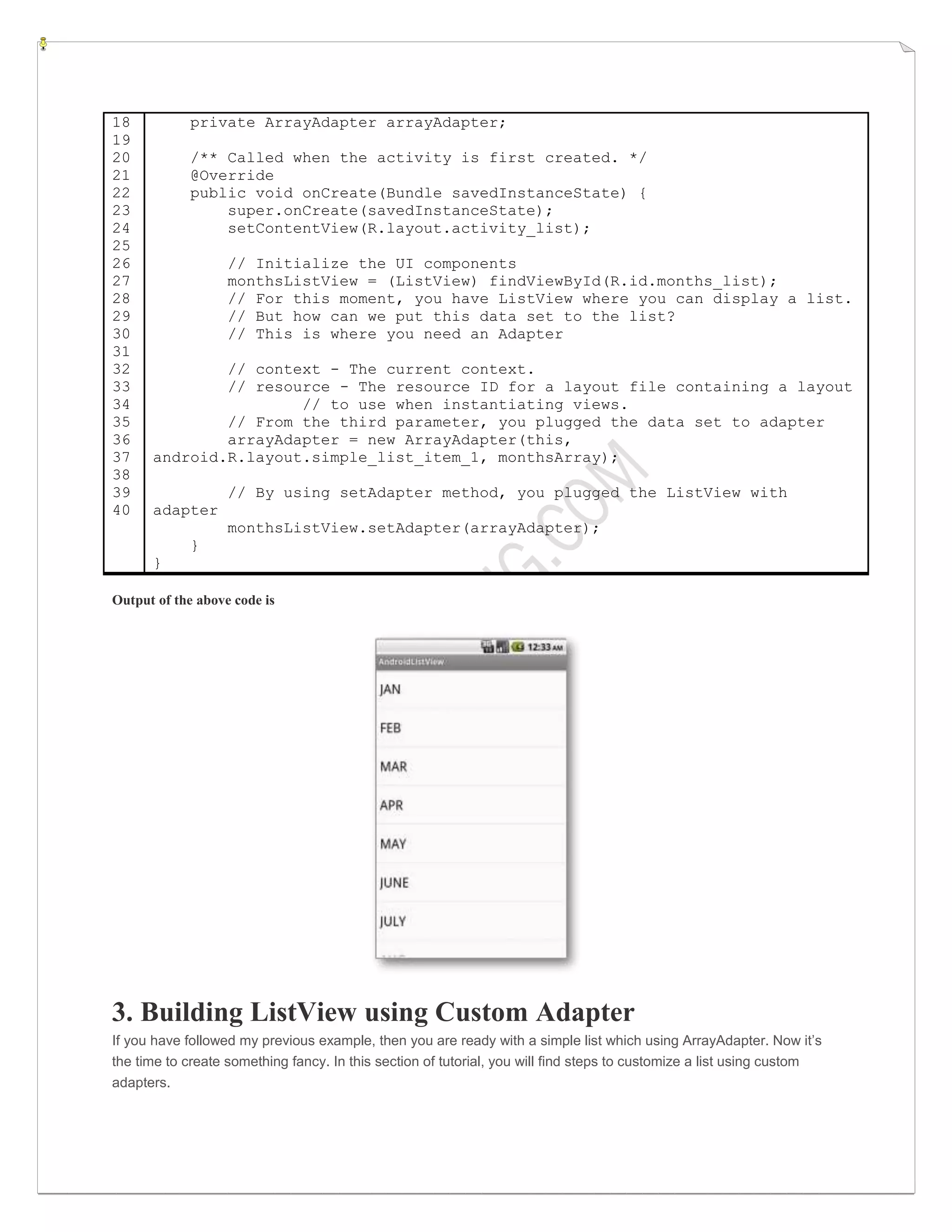 Android list view tutorial by Javatechig | PDF