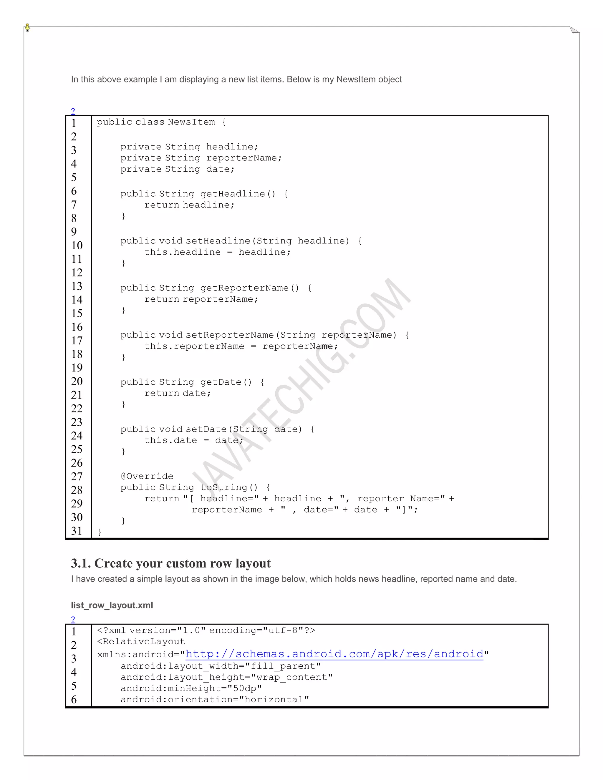 Android list view tutorial by Javatechig | PDF