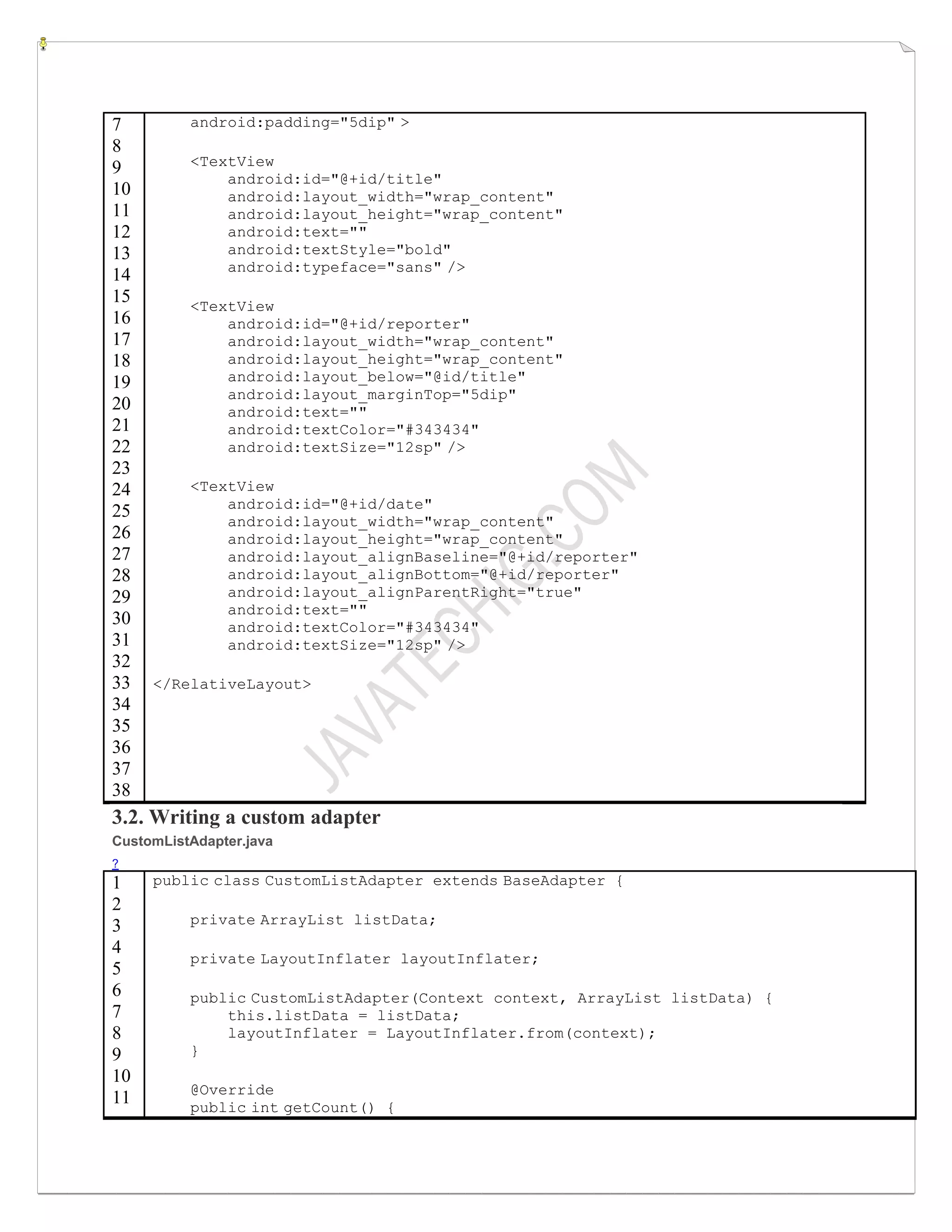 Android list view tutorial by Javatechig | PDF