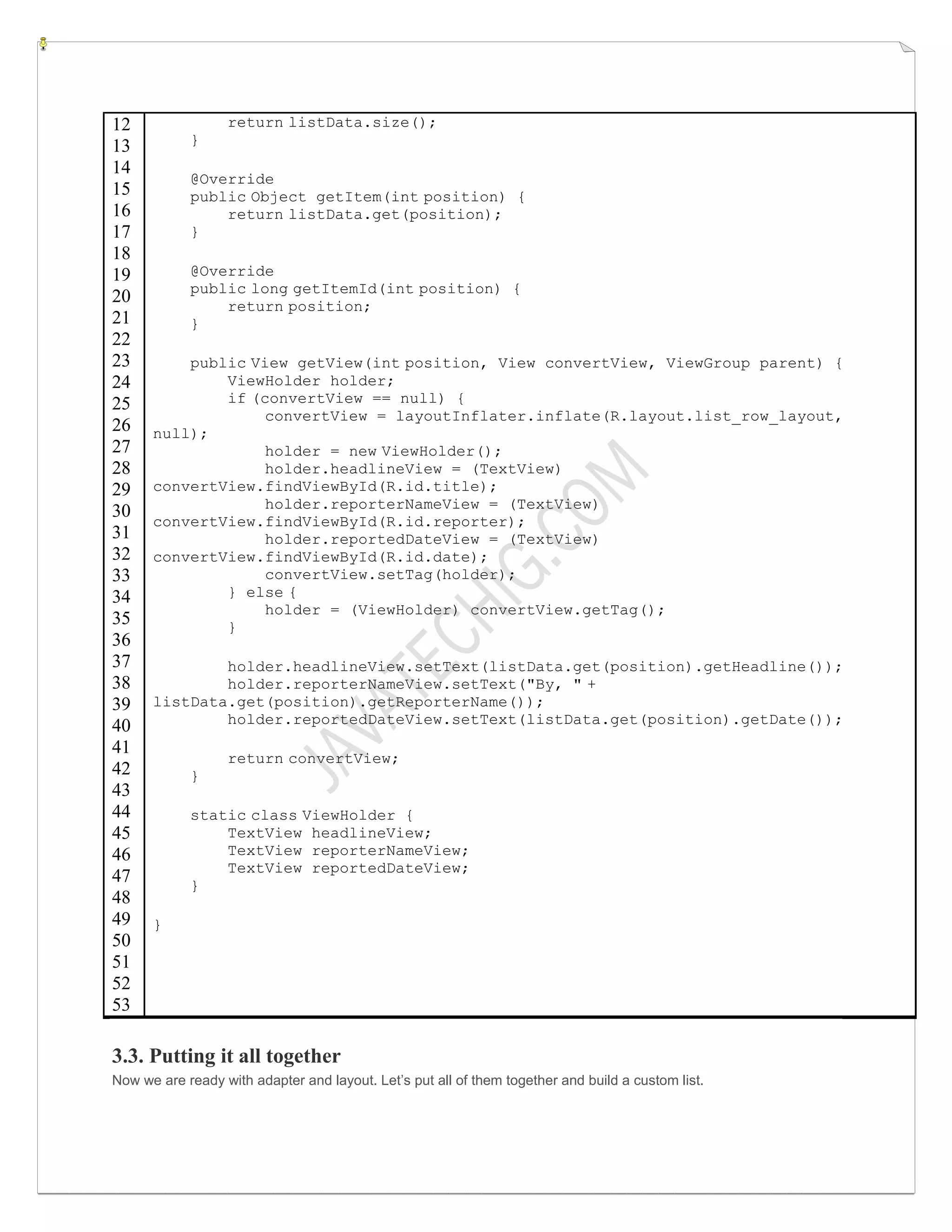 Android list view tutorial by Javatechig | PDF