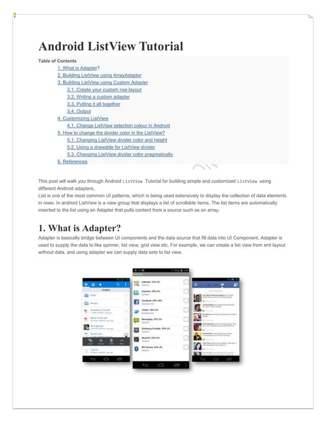 Android list view tutorial by Javatechig | PDF