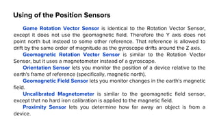 Android location and sensors API | PPTX | Operating Systems | Computer Software and Applications