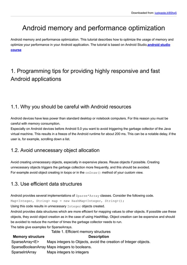 Android memory and performance optimization | PDF