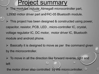 Android phone controlled obstacle avoiding robot | PPT | Free Download