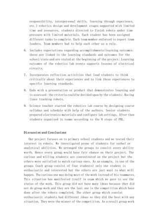 Project Based Robotics Education Teaching In Primary School | DOCX