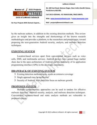 Android security a survey of issues, malware penetration, and defenses | PDF