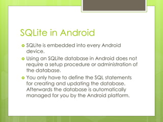 Android Training (Storing data using SQLite) | PPT