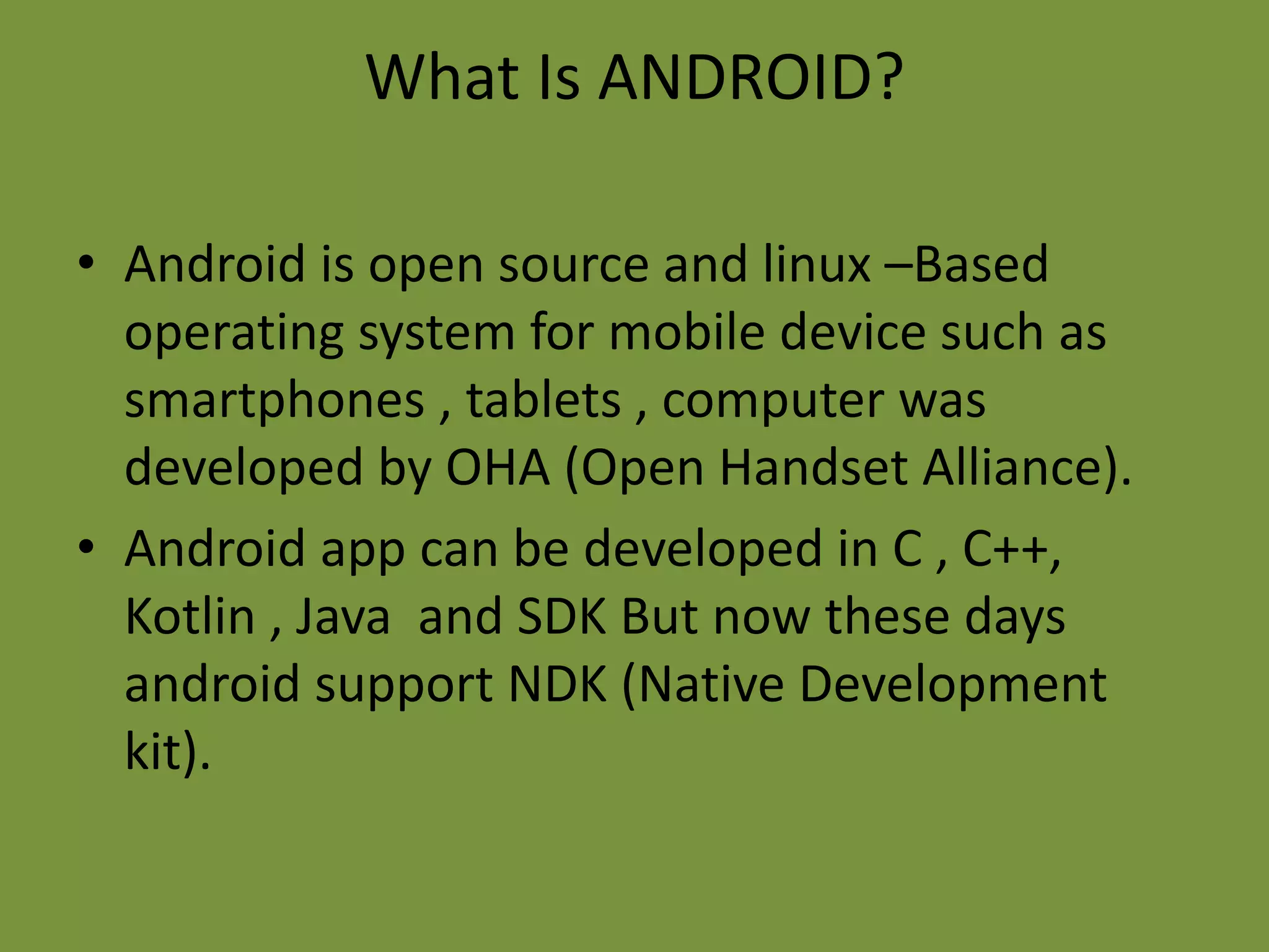 Android studio ppt | PPTX | Operating Systems | Computer Software and Applications