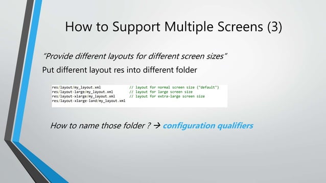 Android supporting multiple screen | PPTX | Operating Systems | Computer Software and Applications