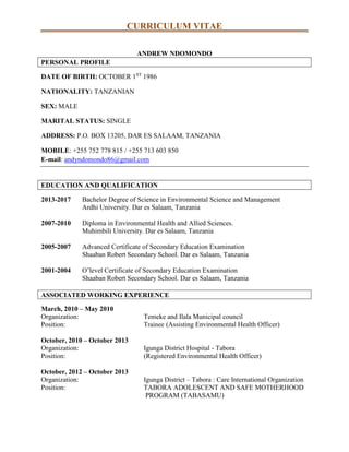 Andy CV | PDF | Undergraduate Education | College Education