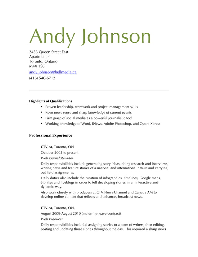 Andy Johnson Resume | PDF | Photography | Arts and Crafts