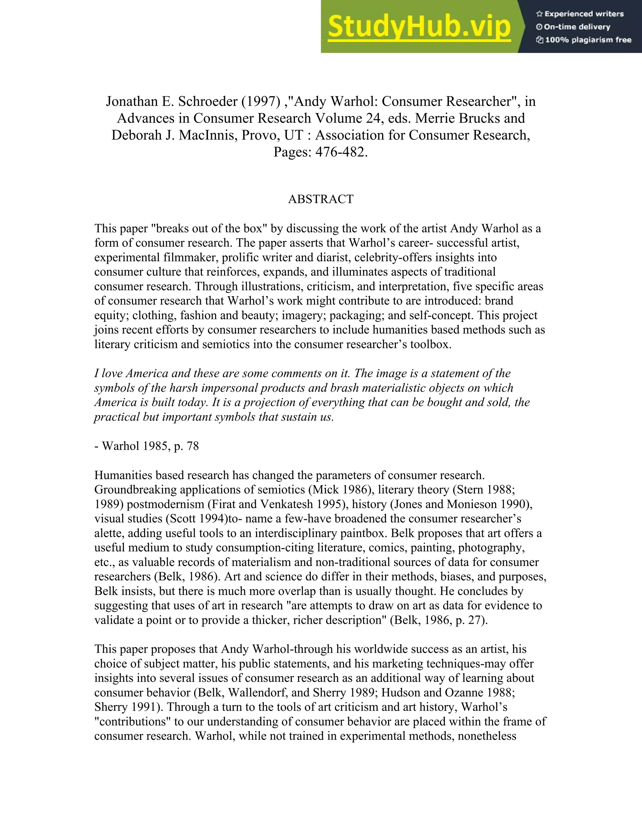 Andy Warhol Consumer Researcher | PDF