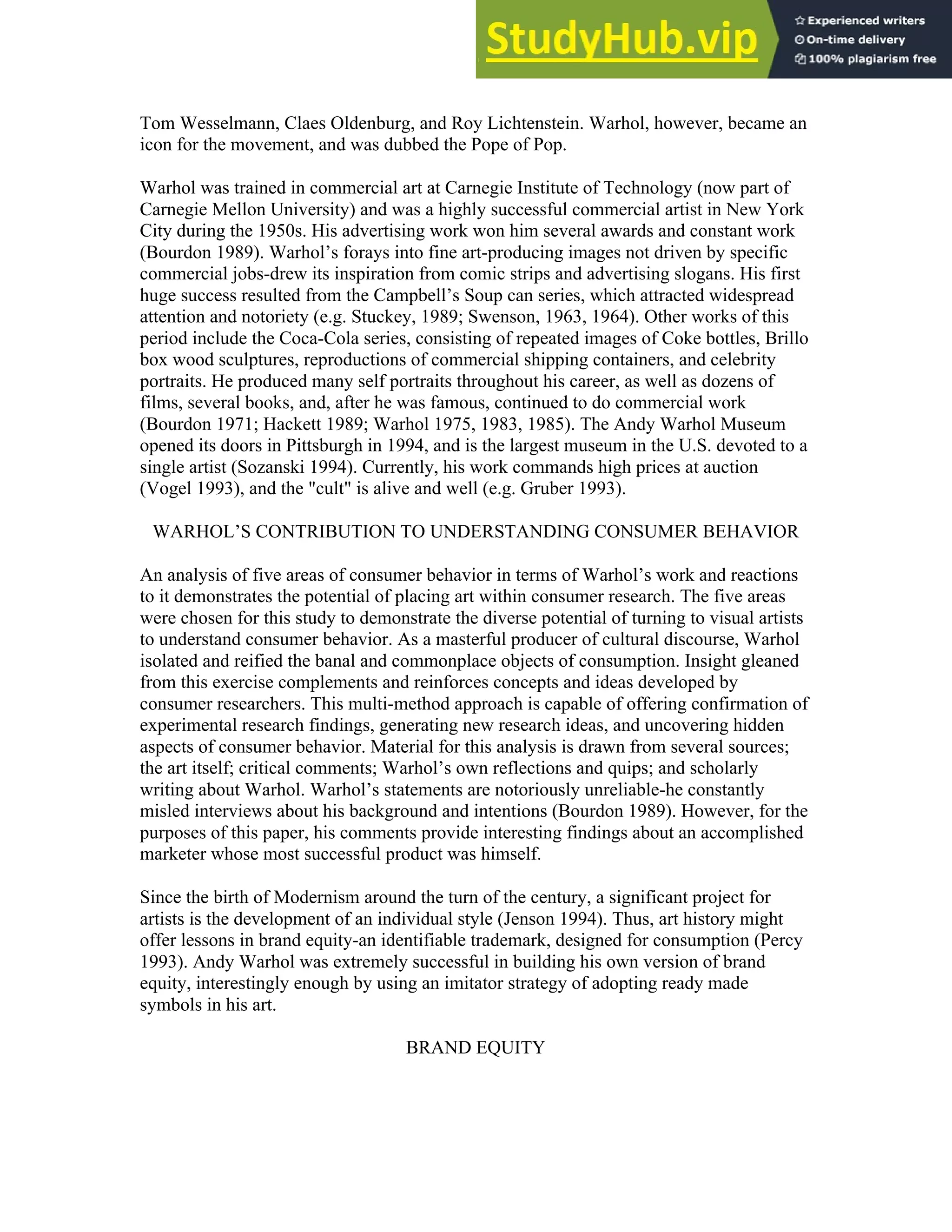 Andy Warhol Consumer Researcher | PDF