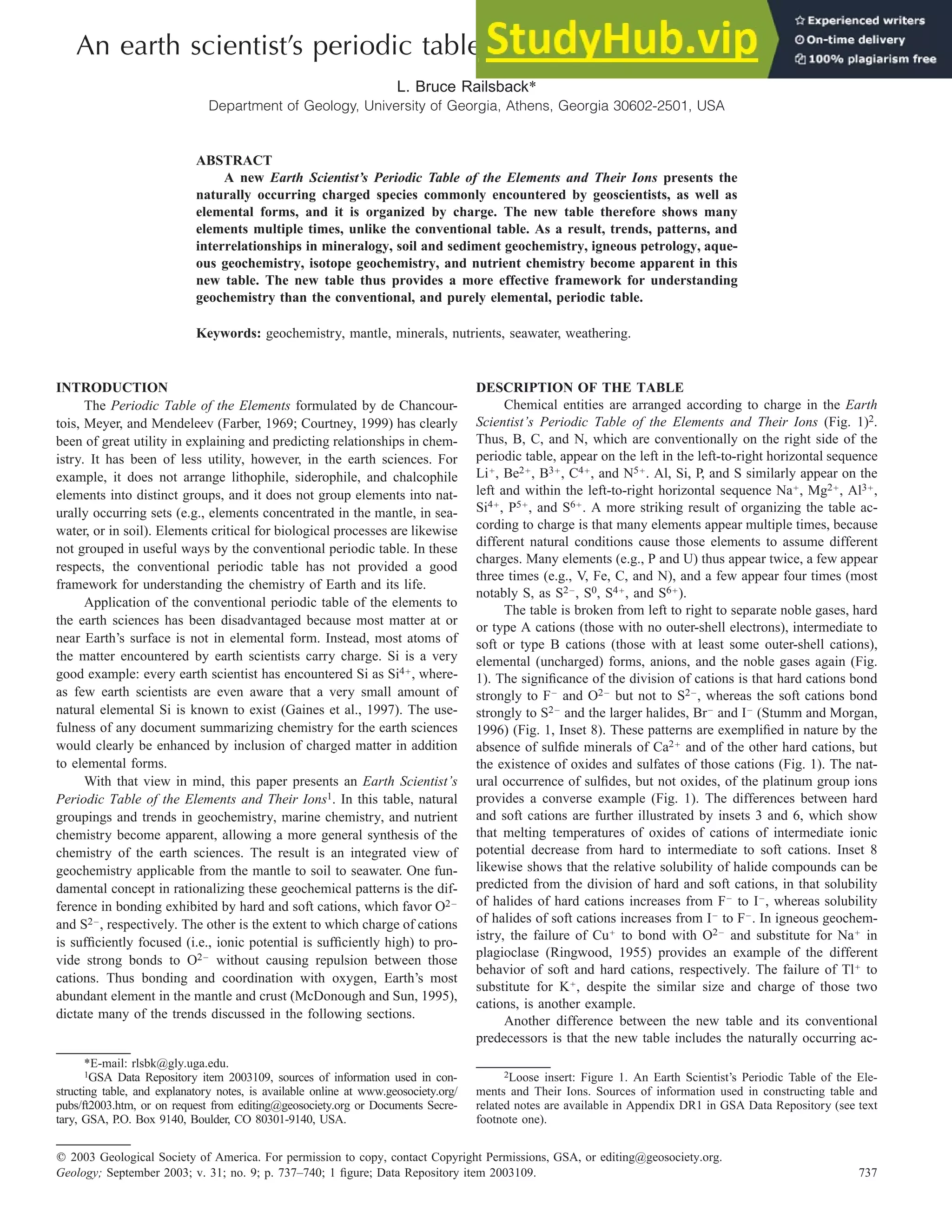 An Earth Scientists Periodic Table Of The Elements And Their Ions | PDF