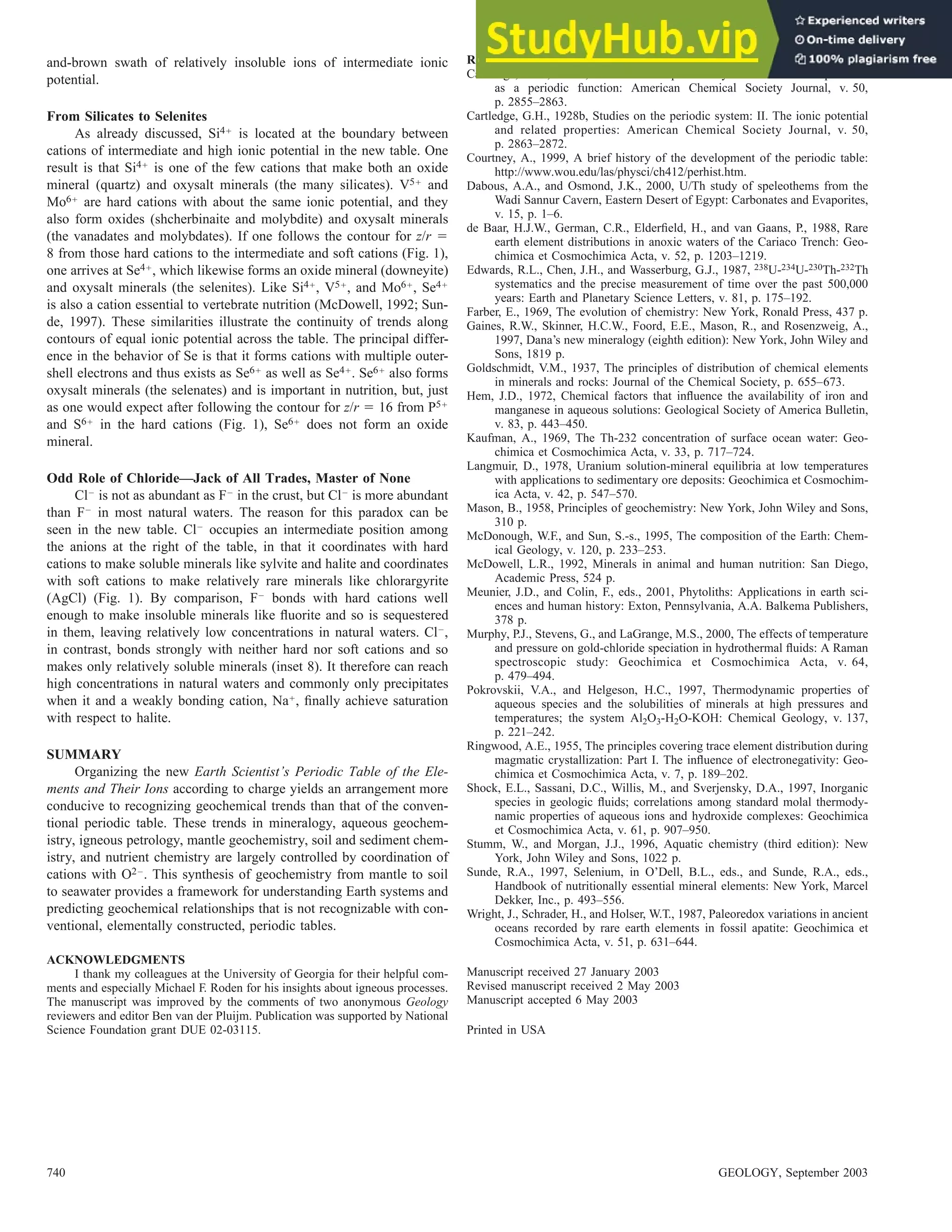 An Earth Scientists Periodic Table Of The Elements And Their Ions | PDF
