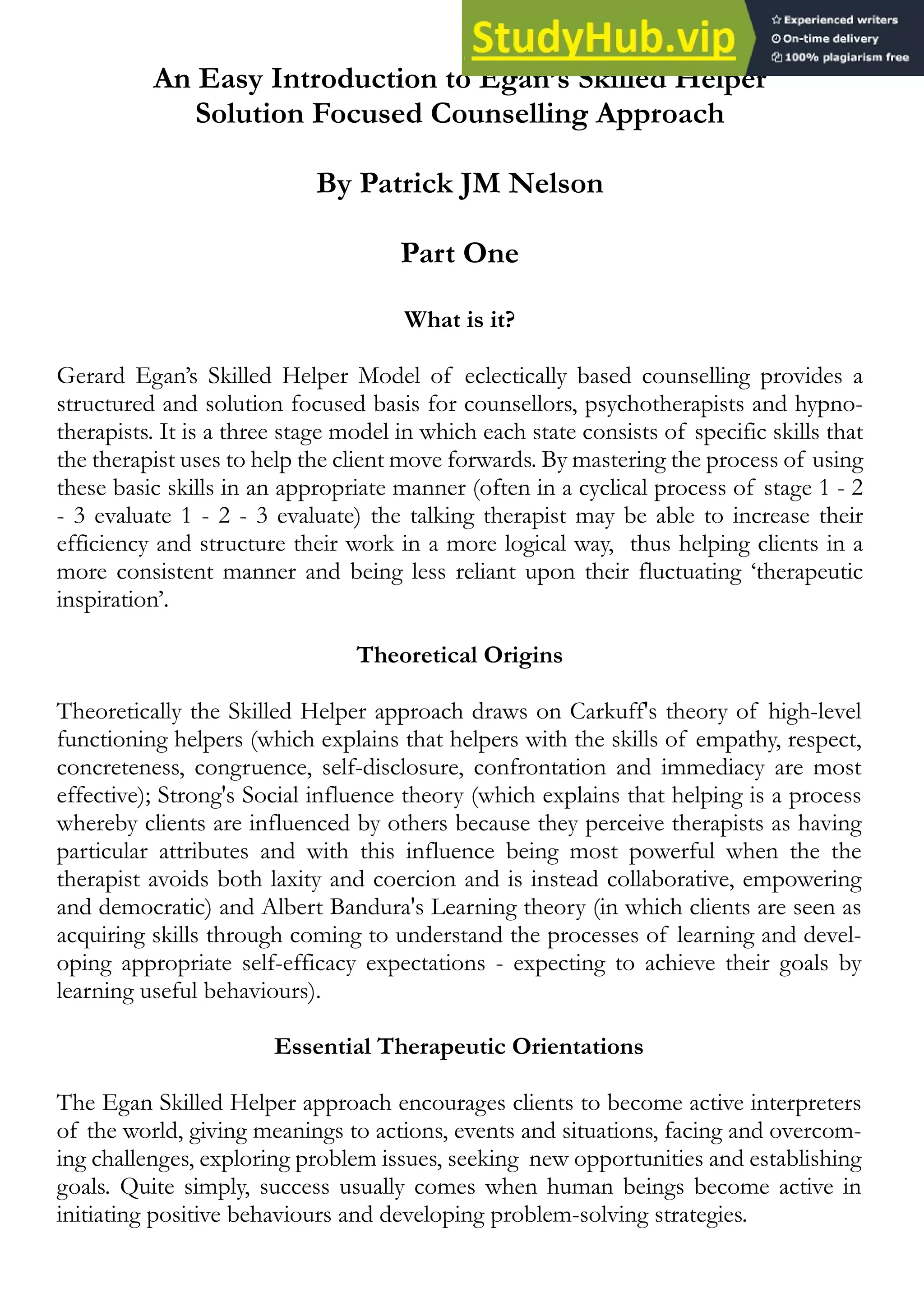 An Easy Introduction To Egan S Skilled Helper Solution Focused ...