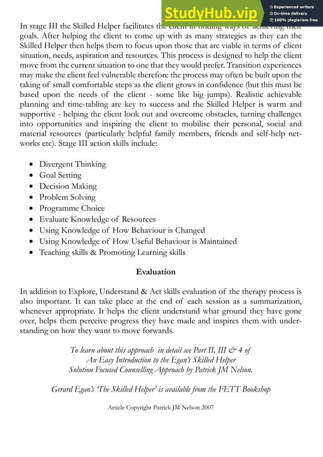 An Easy Introduction To Egan S Skilled Helper Solution Focused ...
