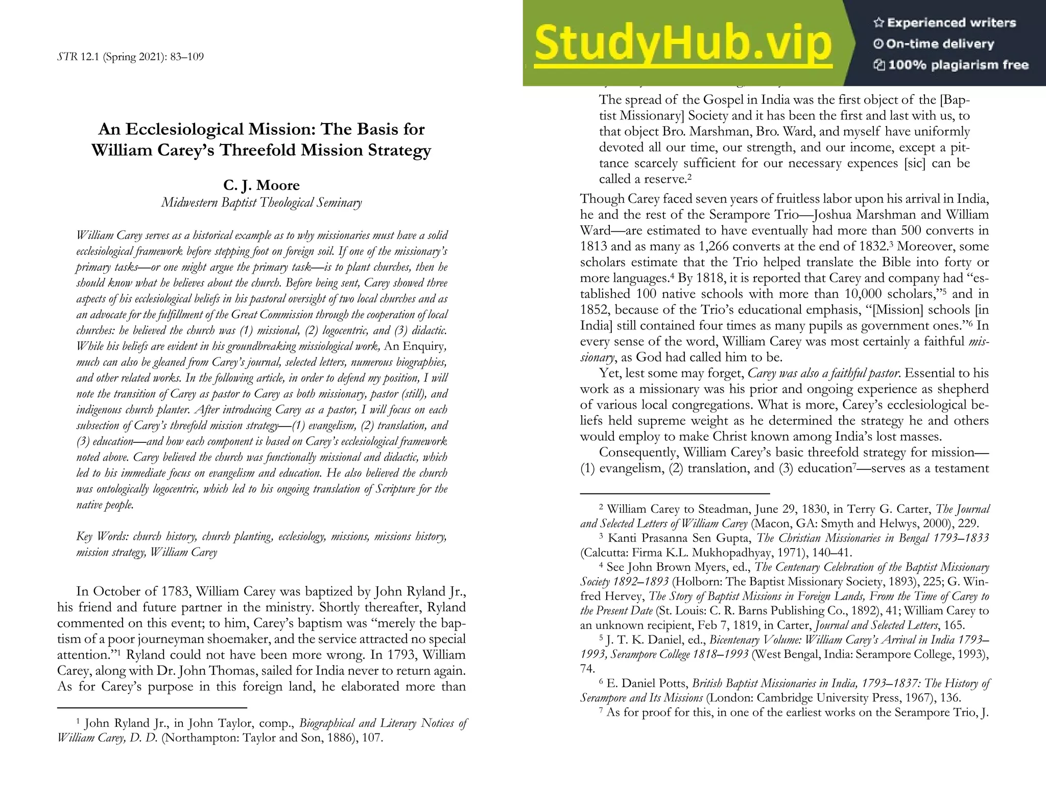 An Ecclesiological Mission The Basis For William Carey S Threefold ...