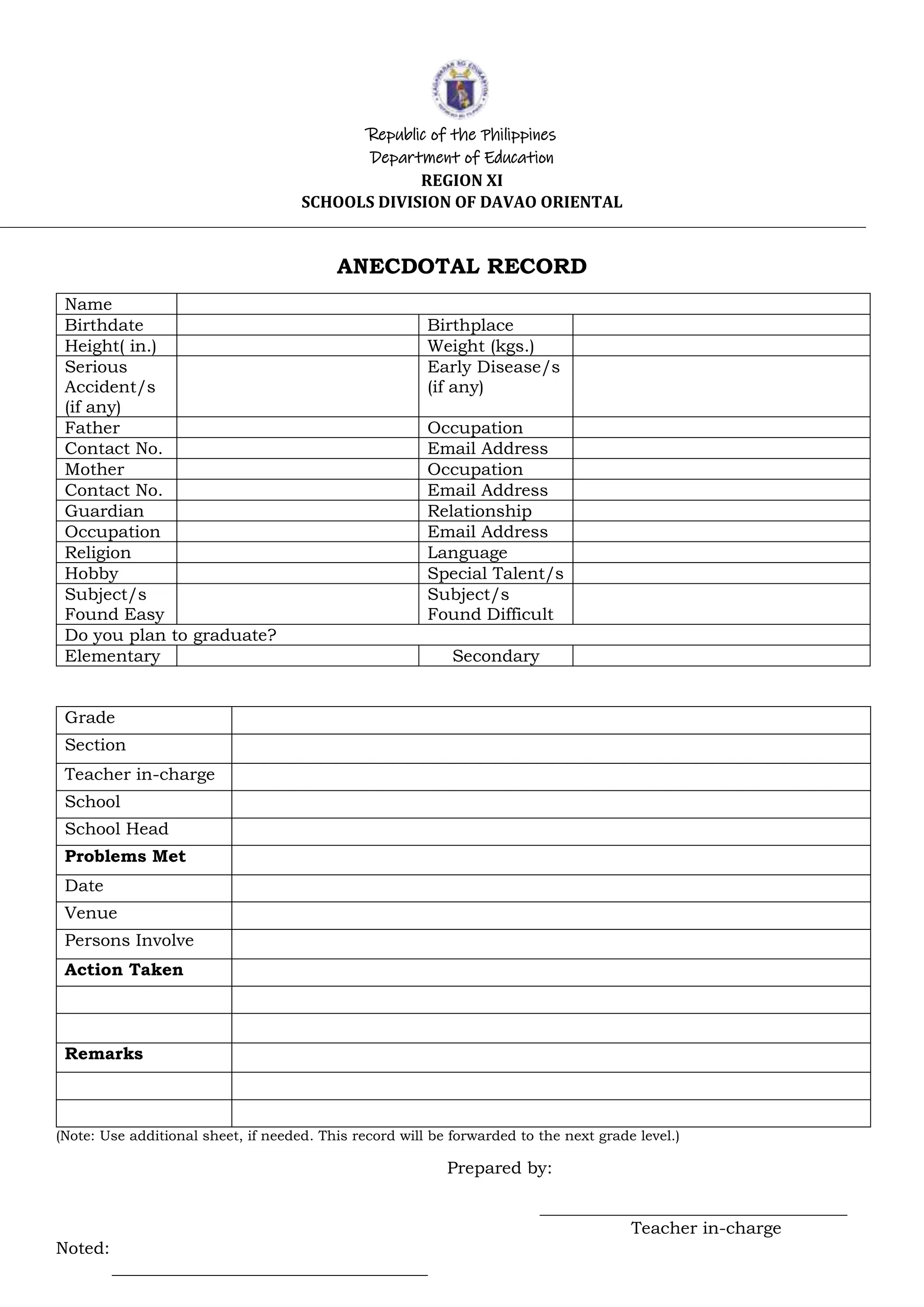 Free Sample Students Anecdotal-Record.docx