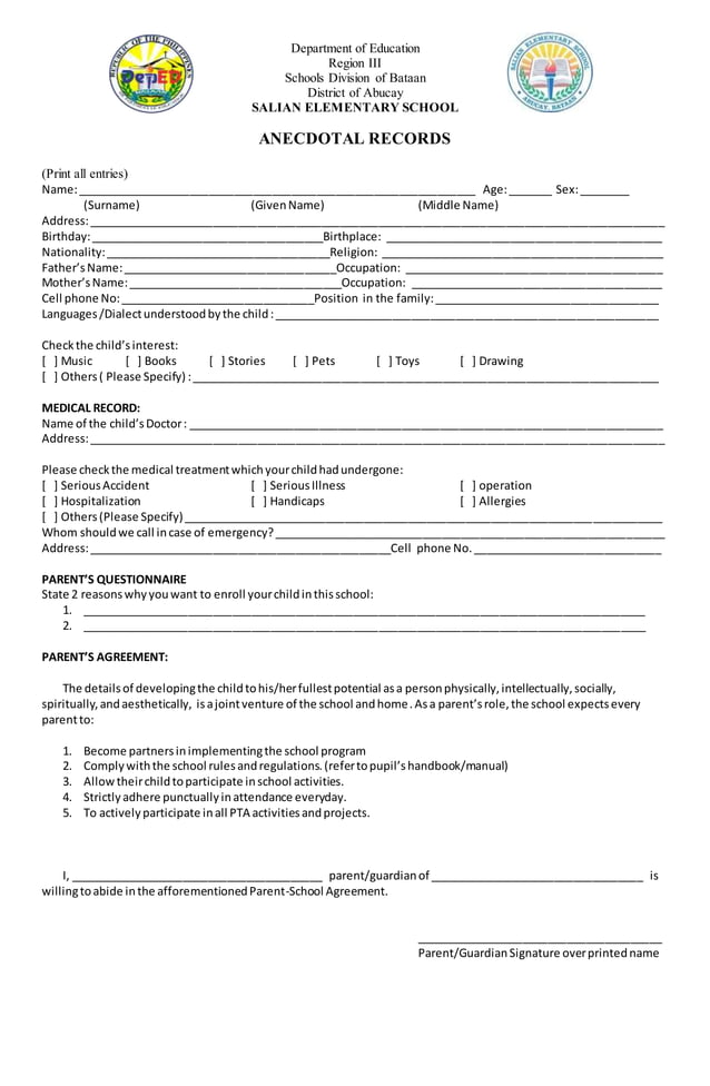 Anecdotal records-form | DOCX | Educational Assessment | Education
