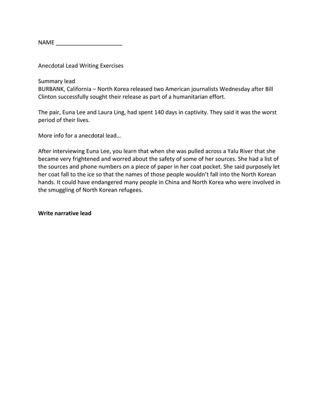 Anecdotal lead writing exercise | PDF | Free Download