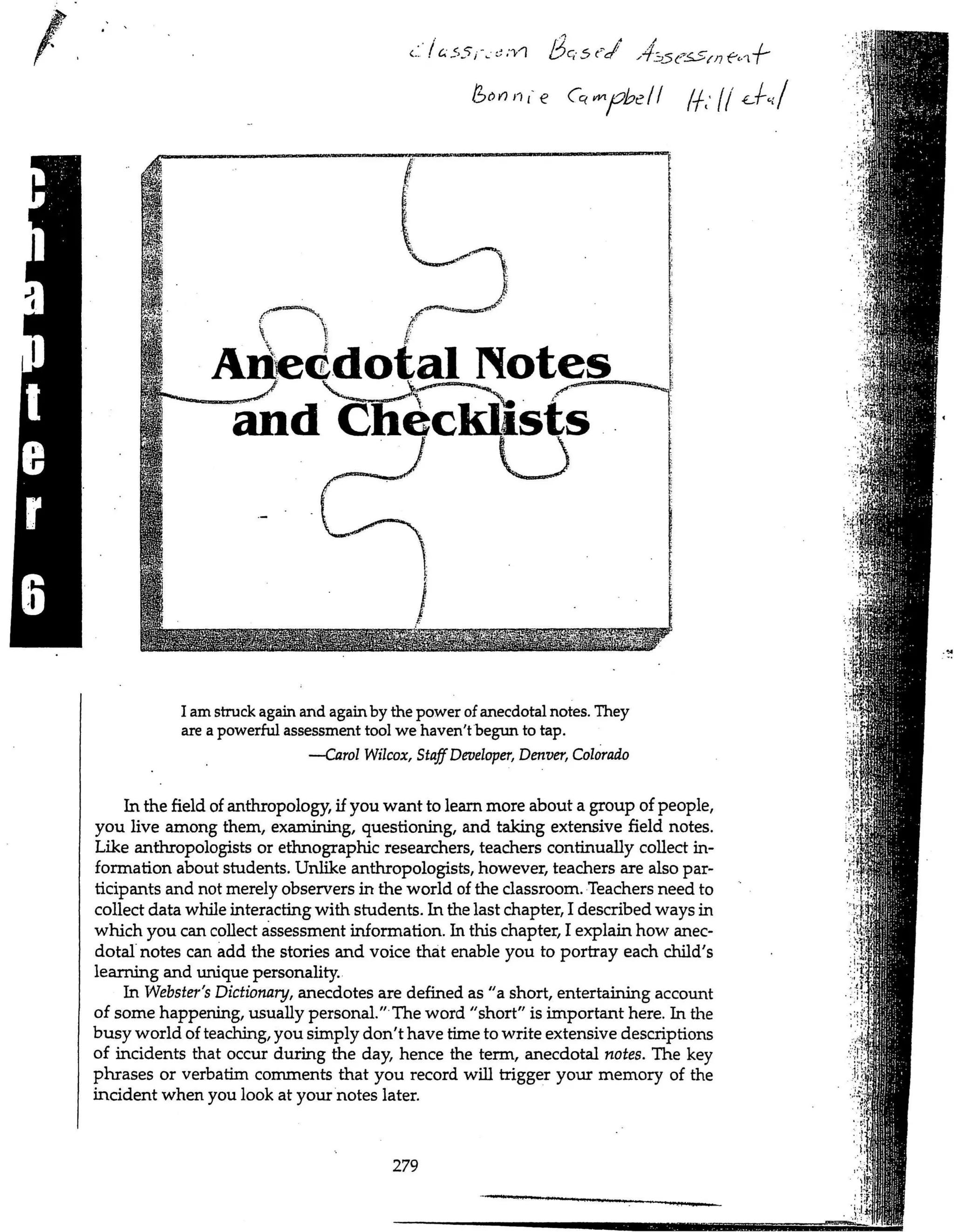 Anecdotal notes and_checklists | PDF