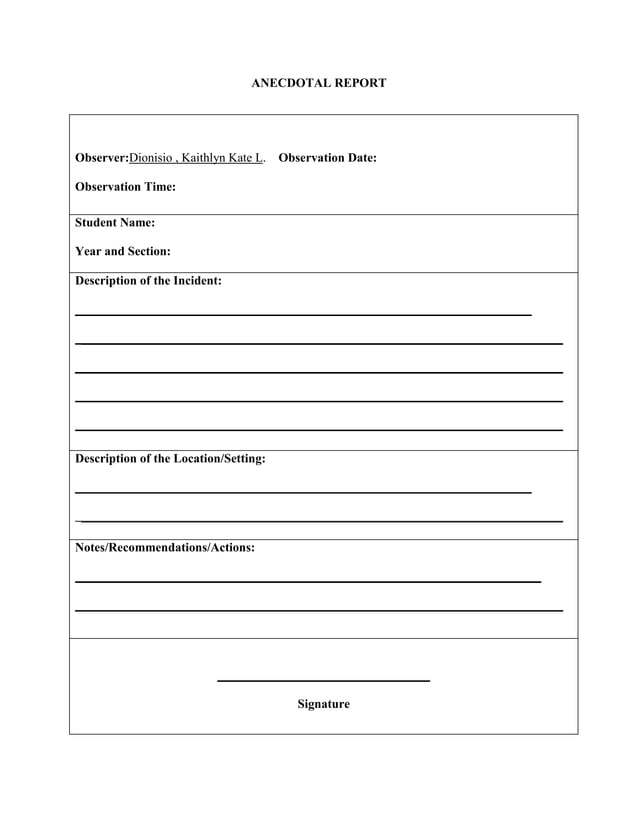 Anecdotal record form | PDF