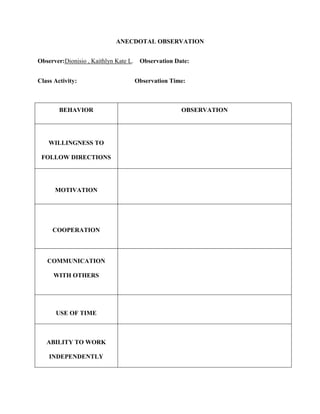 Anecdotal record form | PDF