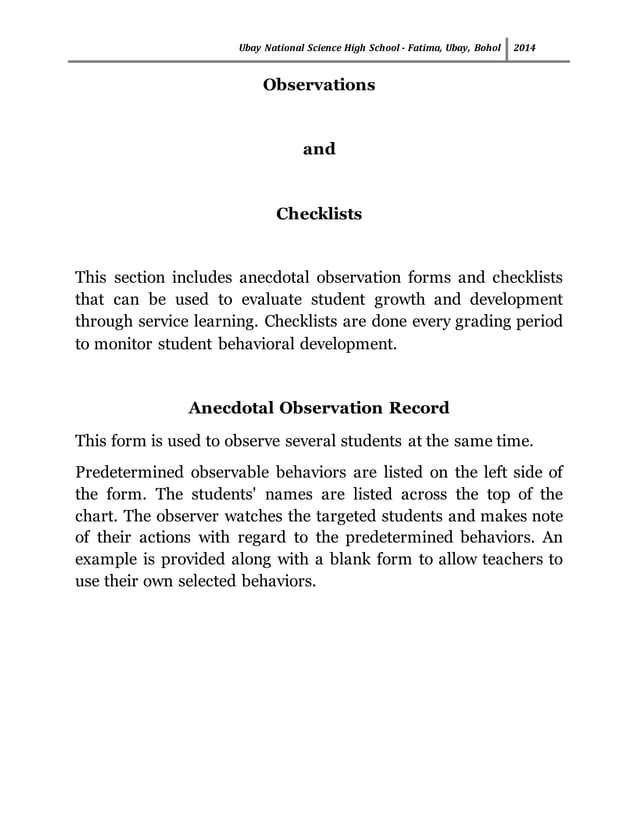 Anecdotal record & observations checklist | DOCX | Educational ...