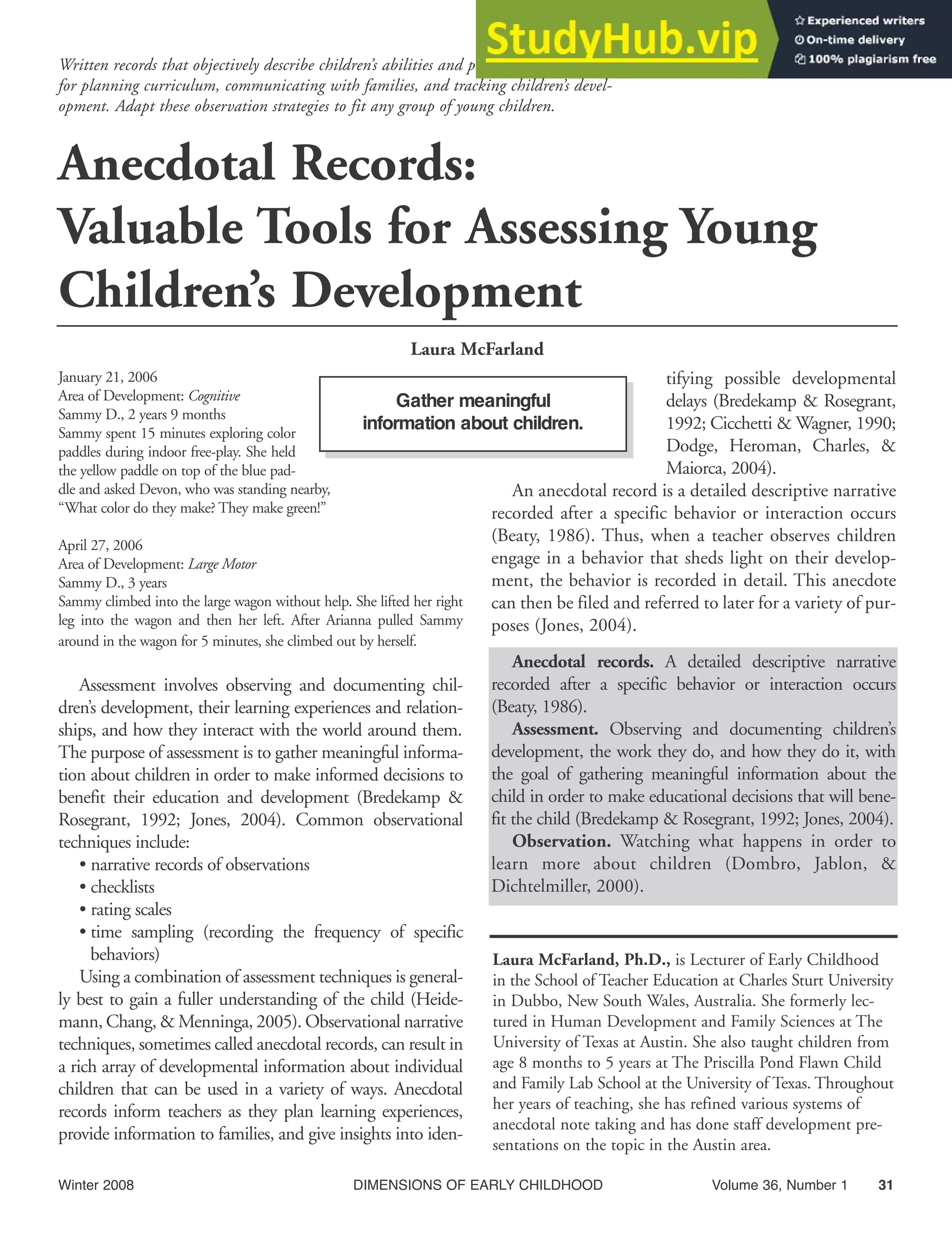 Anecdotal Records Valuable Tools For Assessing Young Children S ...