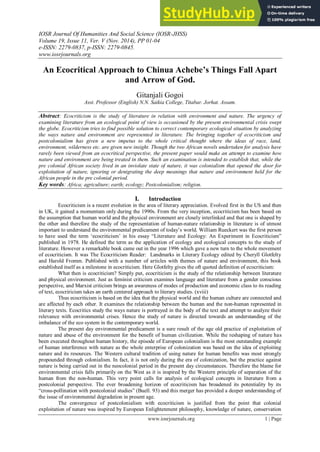 An Ecocritical Approach To Chinua Achebe S Things Fall Apart And Arrow ...
