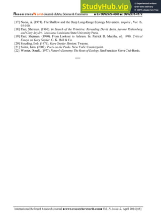 AN ECOCRITICAL READING OF GARY SNYDER S SELECT POETRY | PDF