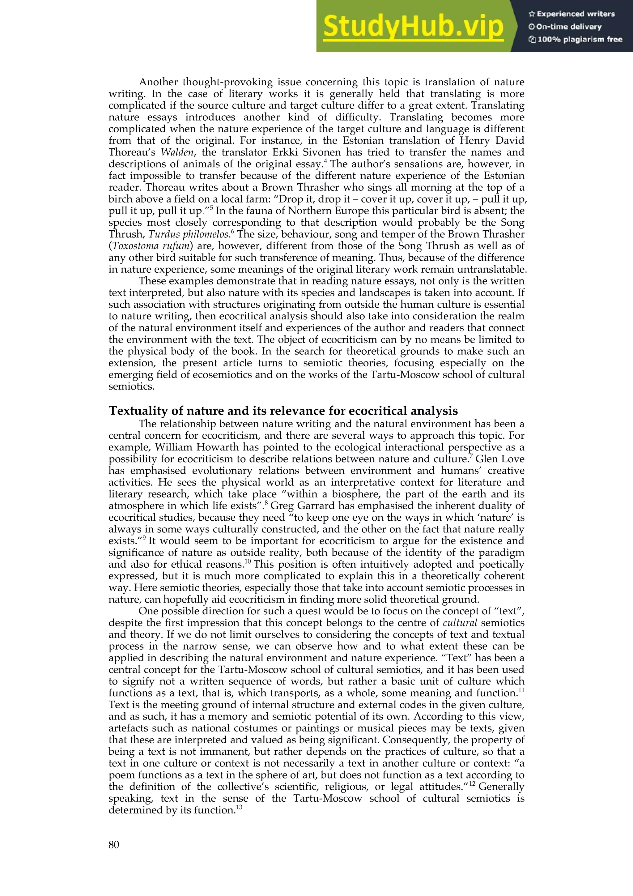 An Ecosemiotic Approach To Nature Writing | PDF