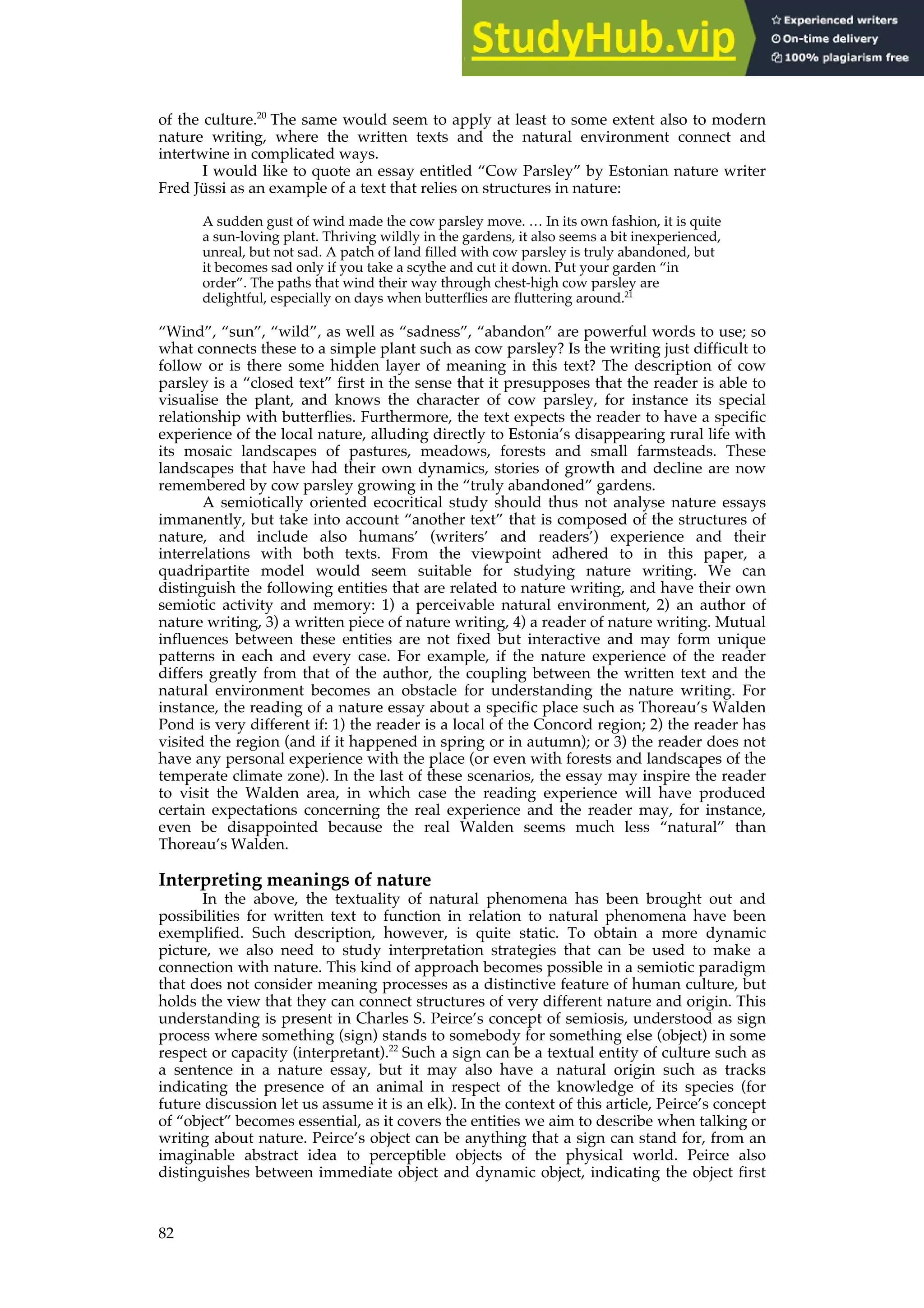 An Ecosemiotic Approach To Nature Writing | PDF