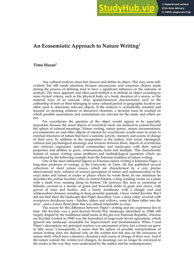 An Ecosemiotic Approach To Nature Writing | PDF