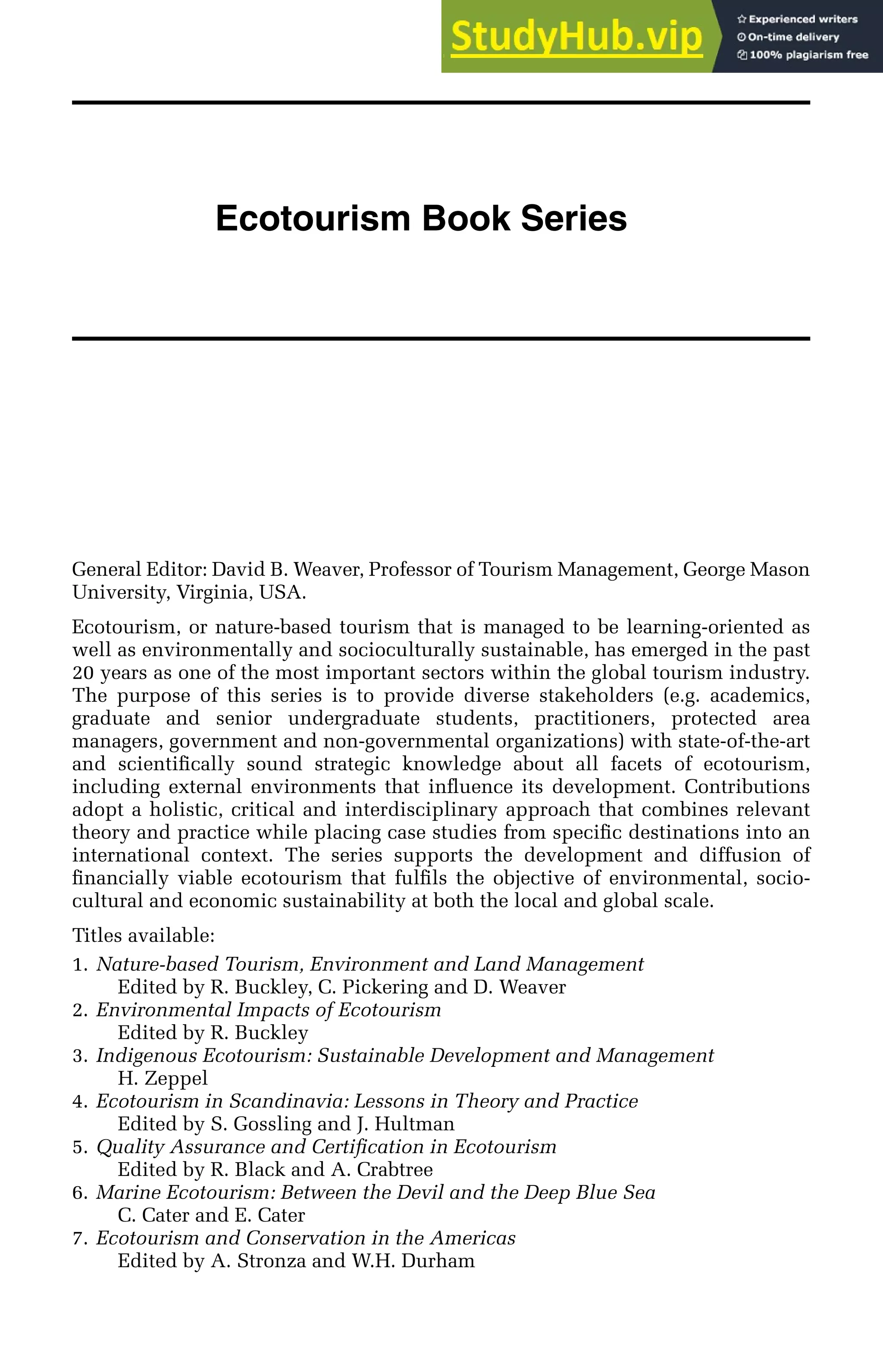 An Ecotourism Project Analysis And Evaluation Framework For International Development Donorspdf