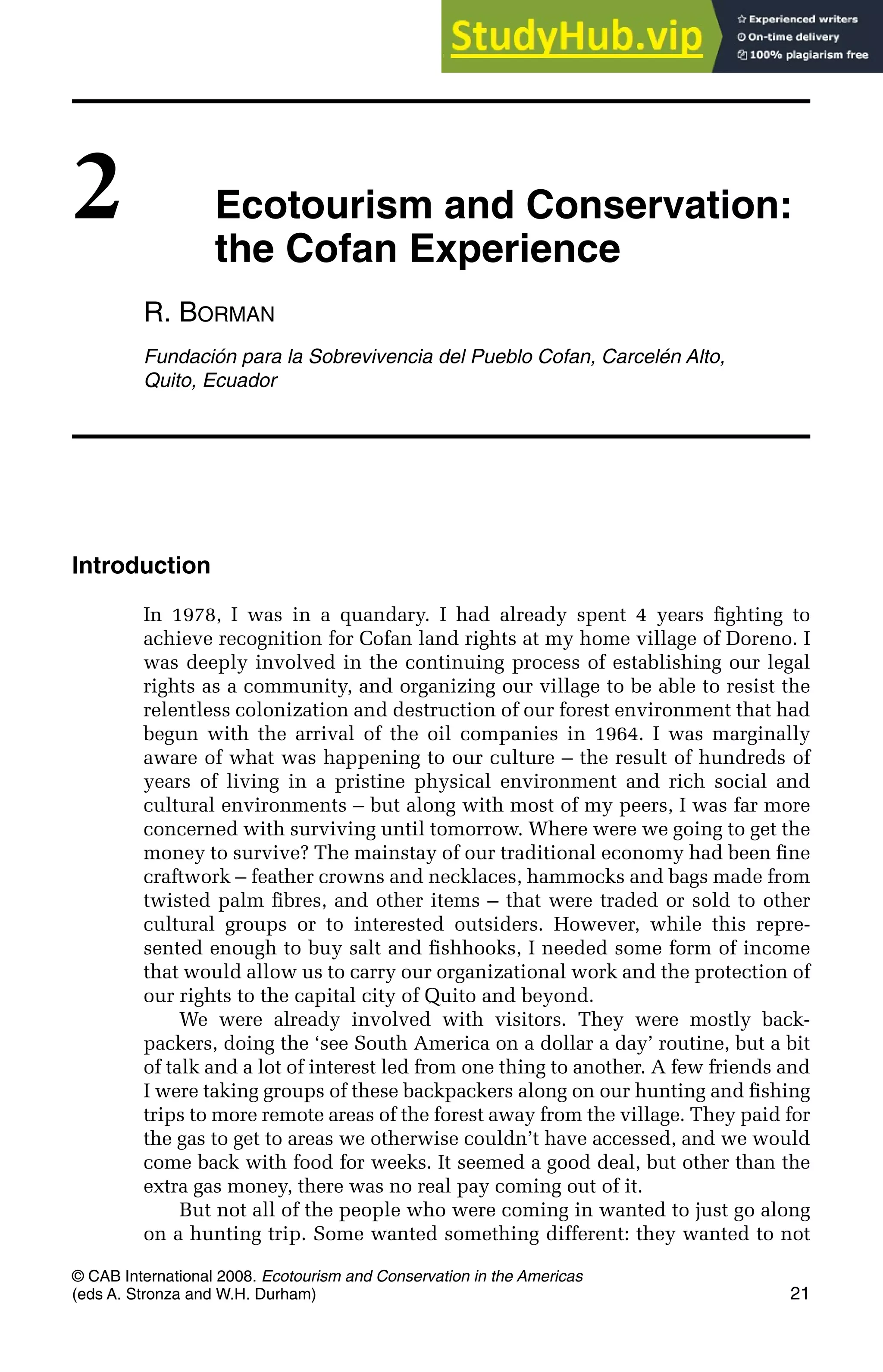 An Ecotourism Project Analysis And Evaluation Framework For International Development Donors Pdf