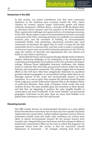 An ecotourism project analysis and evaluation framework for ...