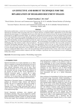 An effective and robust technique for the binarization of degraded document images | PDF