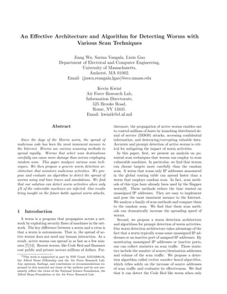 An effective architecture and algorithm for detecting worms with various scan techniques | PDF